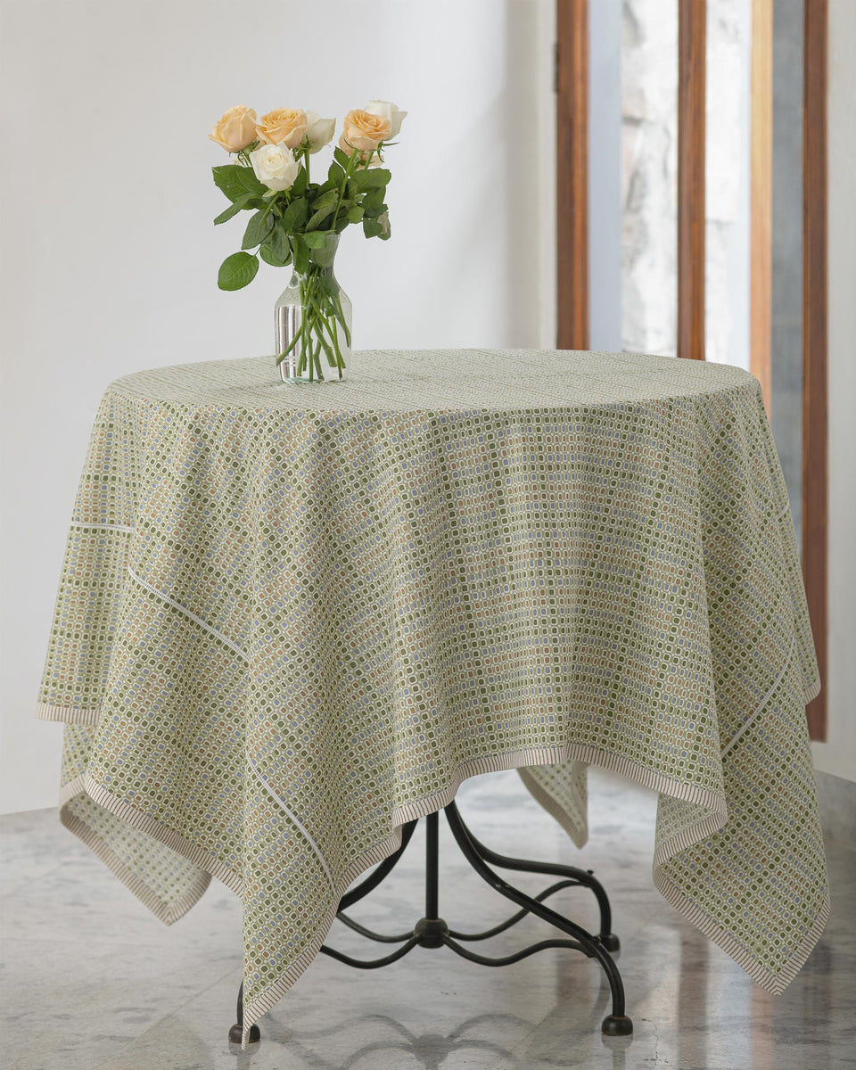 White Sage Green Damascus Table Cover – Rasa Jaipur