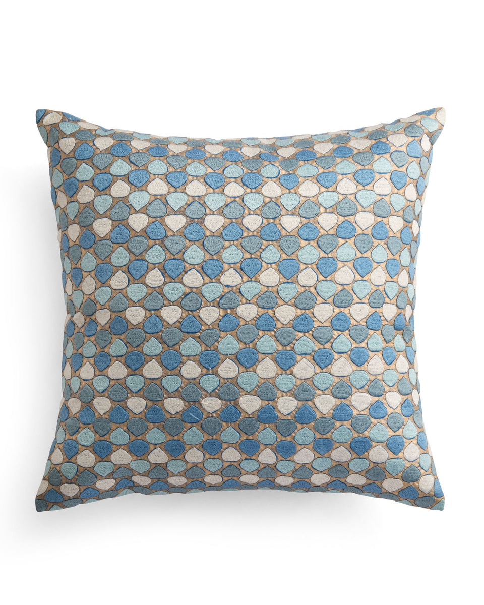 Blue Beige Modak Embroidered Cushion Cover – Rasa Jaipur